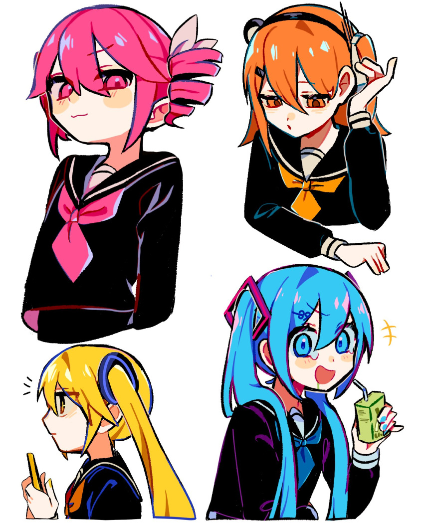 Safebooru - 4girls :3 a.i. voice adachi rei akita neru avocado hamburg black shirt blonde hair ...