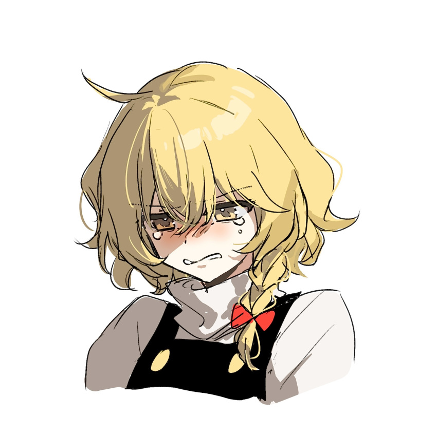 Safebooru - 1girl black vest blonde hair bow braid buttons crying ...