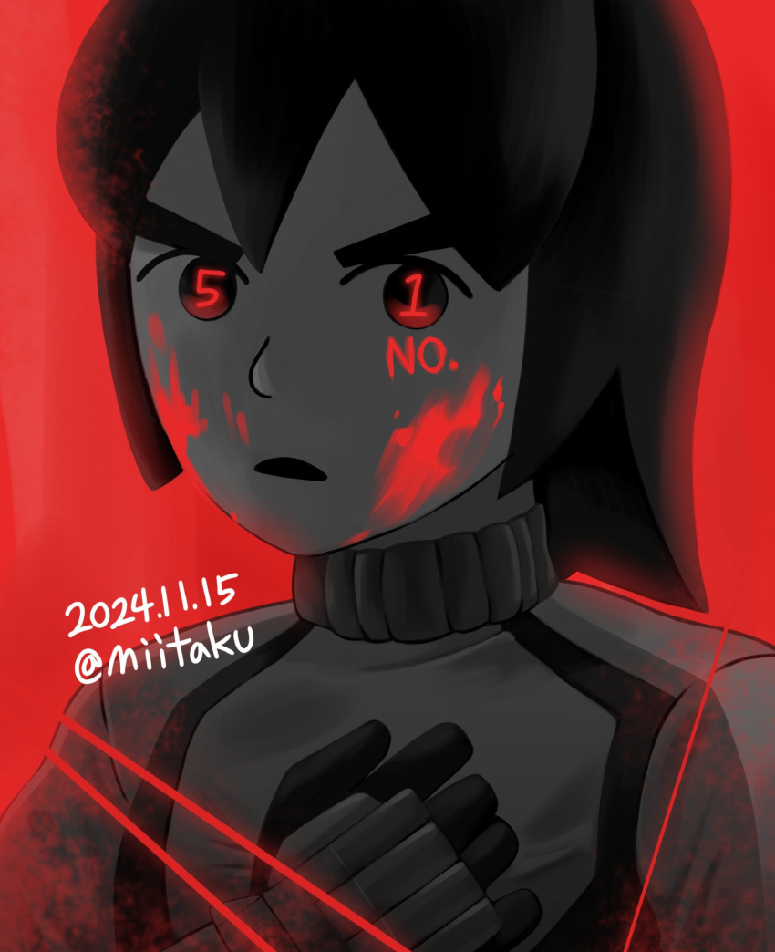 Safebooru - 1boy gloves glowing glowing eyes greyscale hand on own ...