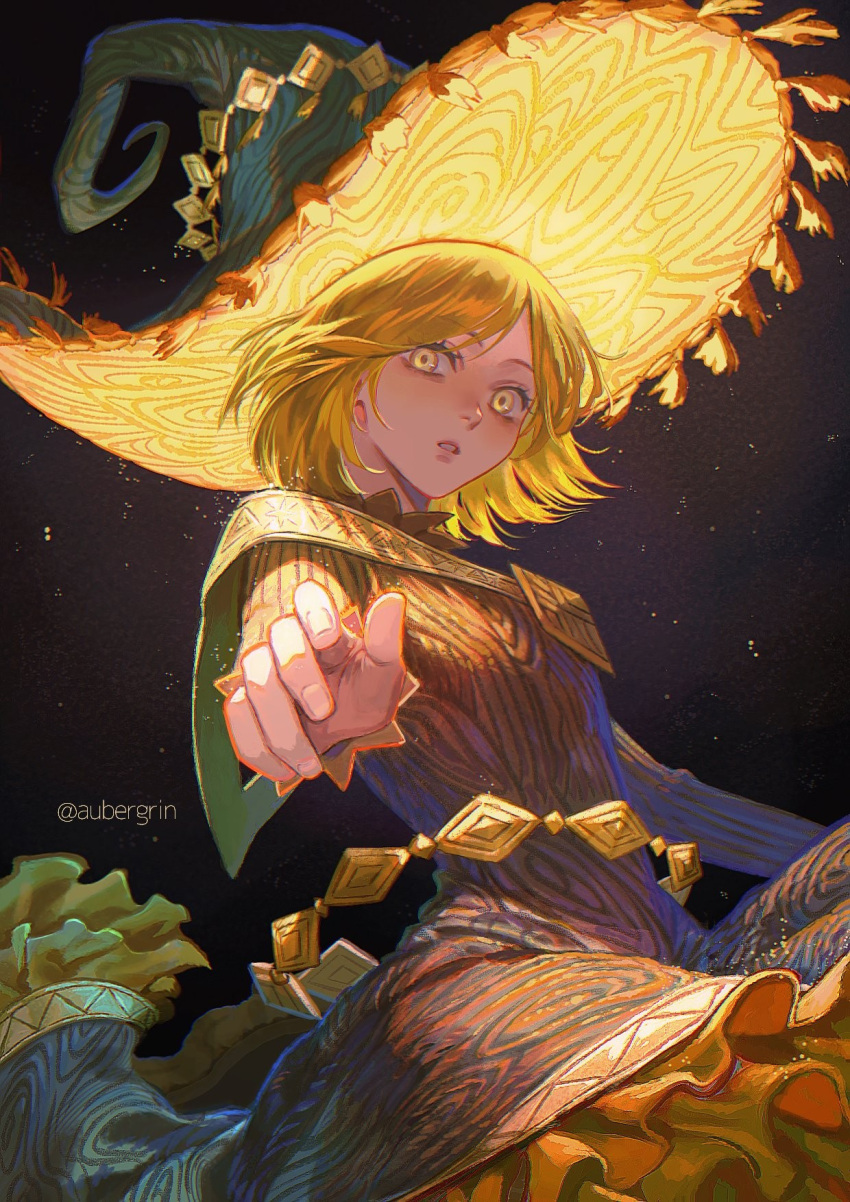 Safebooru - 1girl aubergrin black dress brim hat coco coco (tongari boushi no atelier) glowing ...