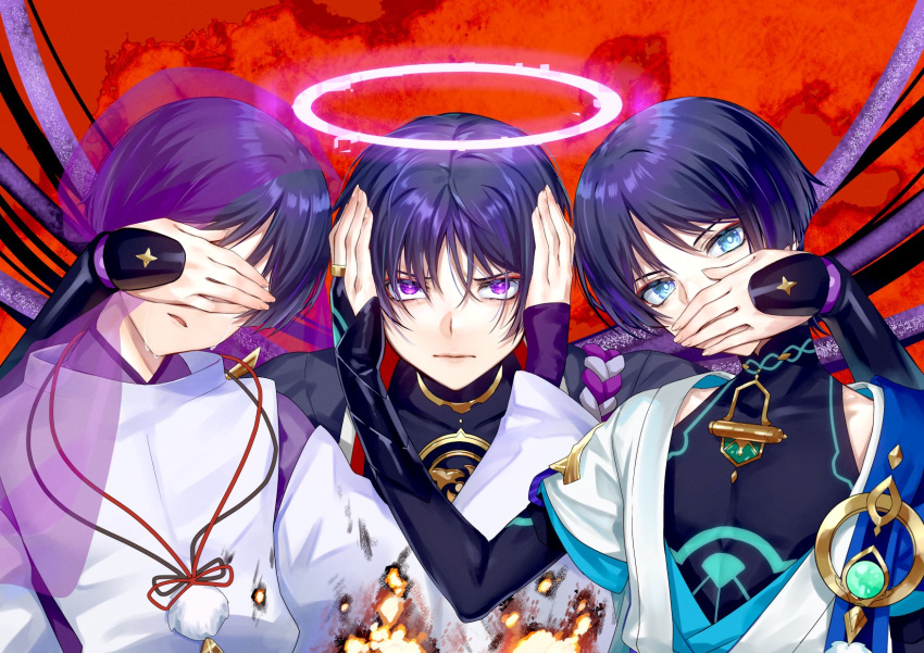 Safebooru - 3boys anemo symbol (genshin impact) armor black bridal ...