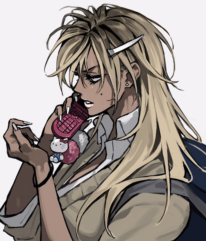 Safebooru - 1girl blonde hair cellphone dark-skinned female dark skin ...