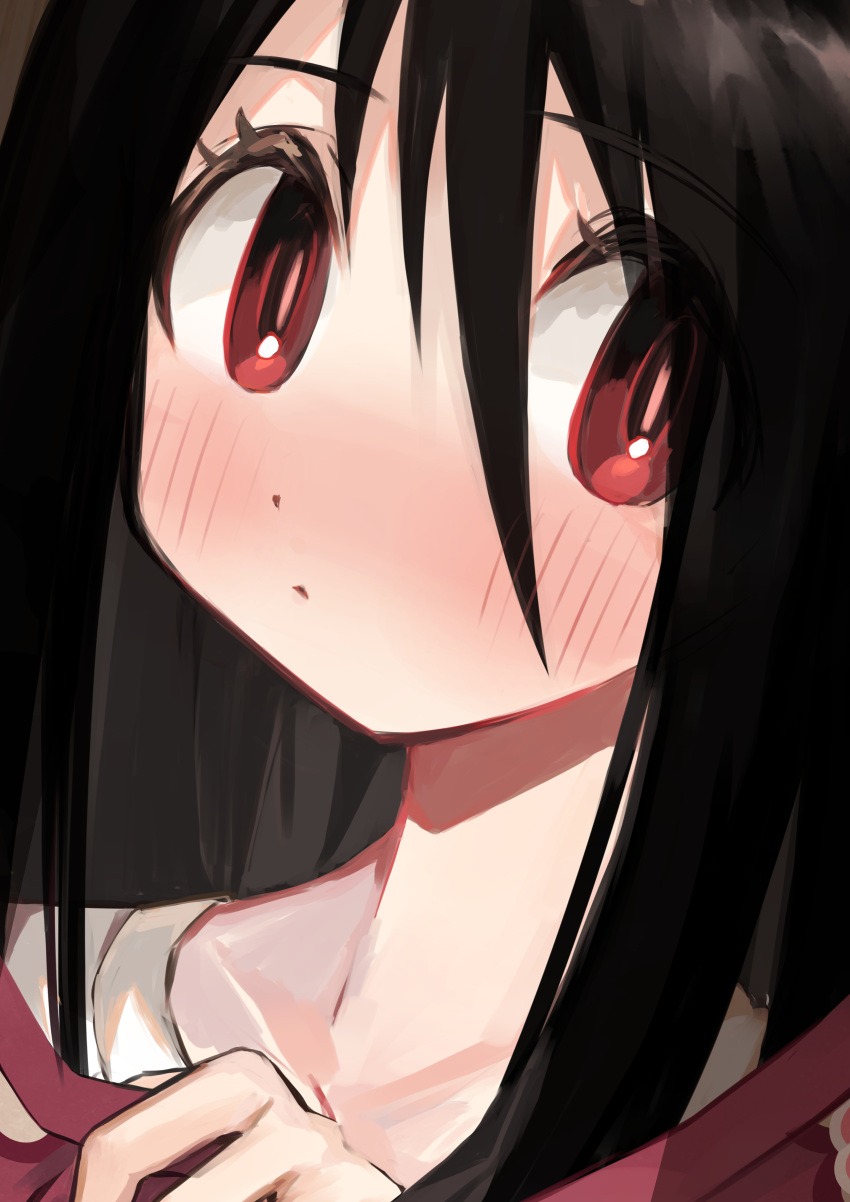 Safebooru - 1girl absurdres bfmelu black hair blanket blush close-up closed mouth collarbone dot ...