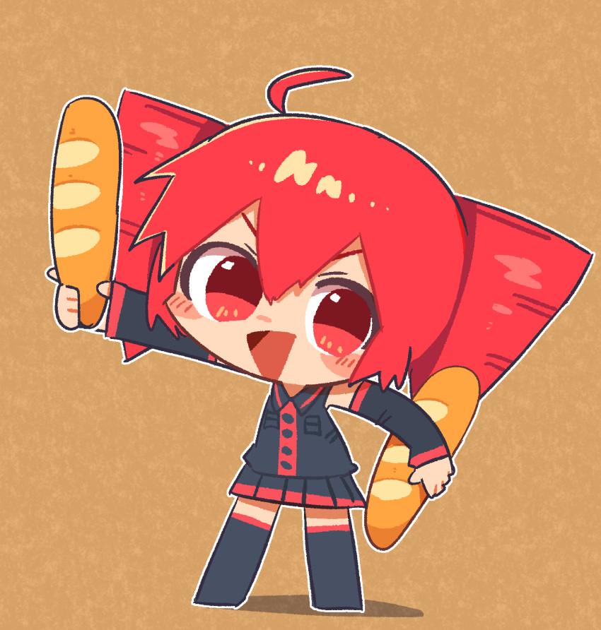 Safebooru - 1girl ahoge baguette black shirt black skirt black sleeves blush bread collared ...