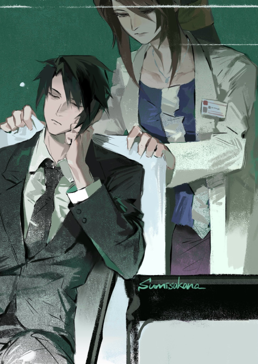 Safebooru - 1boy 1girl artist name black hair black jacket black ...
