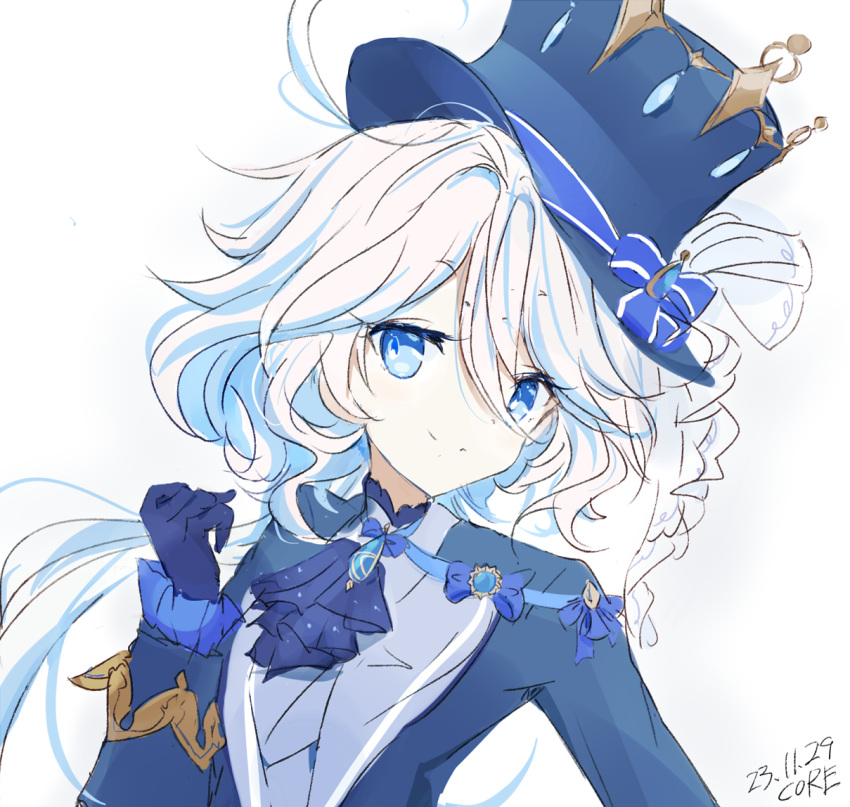 Safebooru - 1girl ahoge ascot blue eyes blue hair blue jacket core (mayomayo) furina (genshin ...