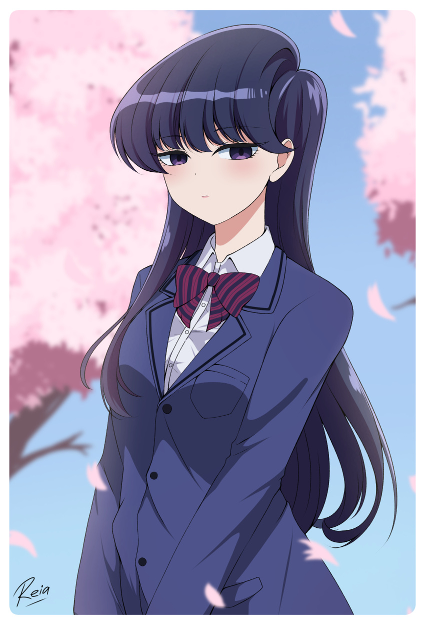 Safebooru - 1girl :| absurdres blazer blue hair blue jacket bow bowtie ...