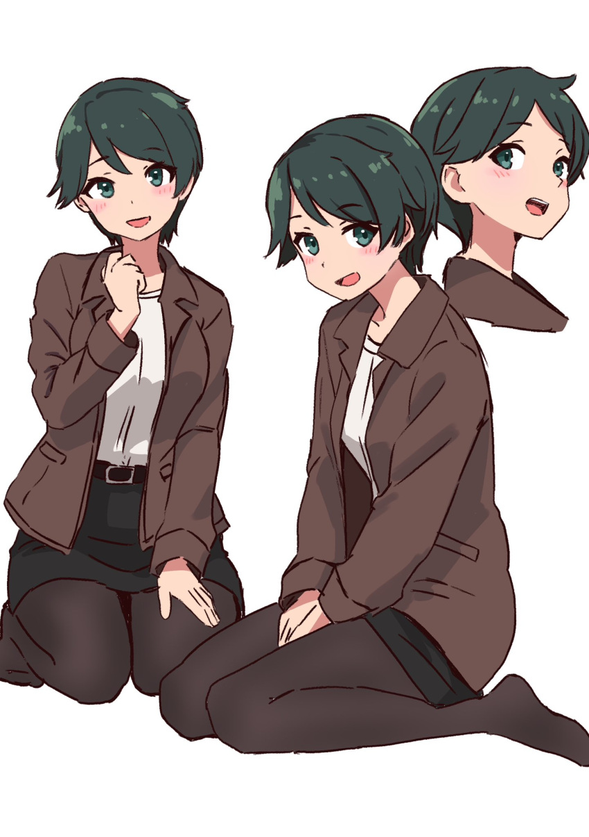 Safebooru - 1girl alternate costume black hair black pantyhose black skirt blazer brown jacket ...