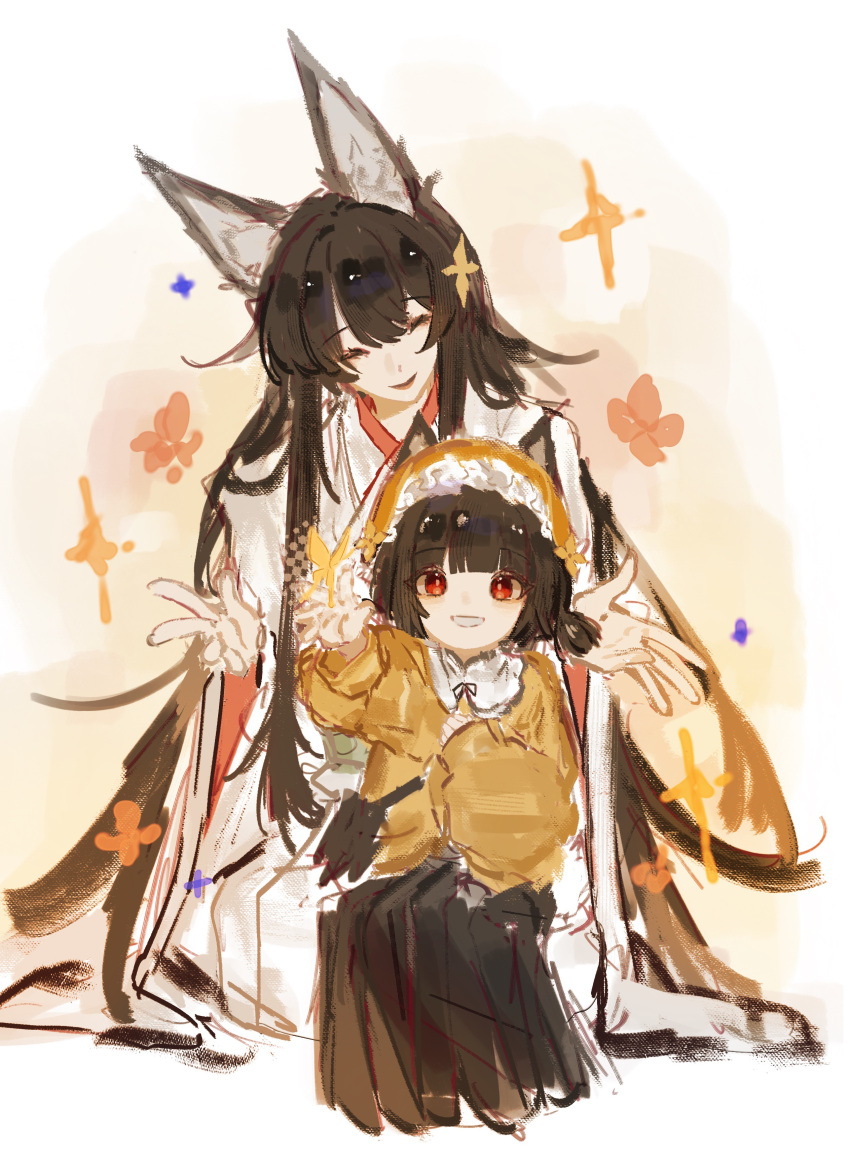 Safebooru - 2girls absurdres aged down animal ear fluff animal ears black hair blunt bangs child ...