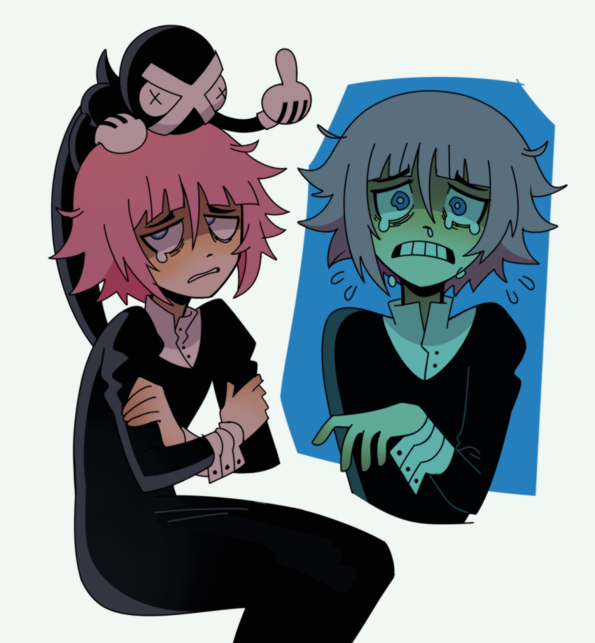 Safebooru - 1other absurdres black dress blue eyes blunt bangs blur ...