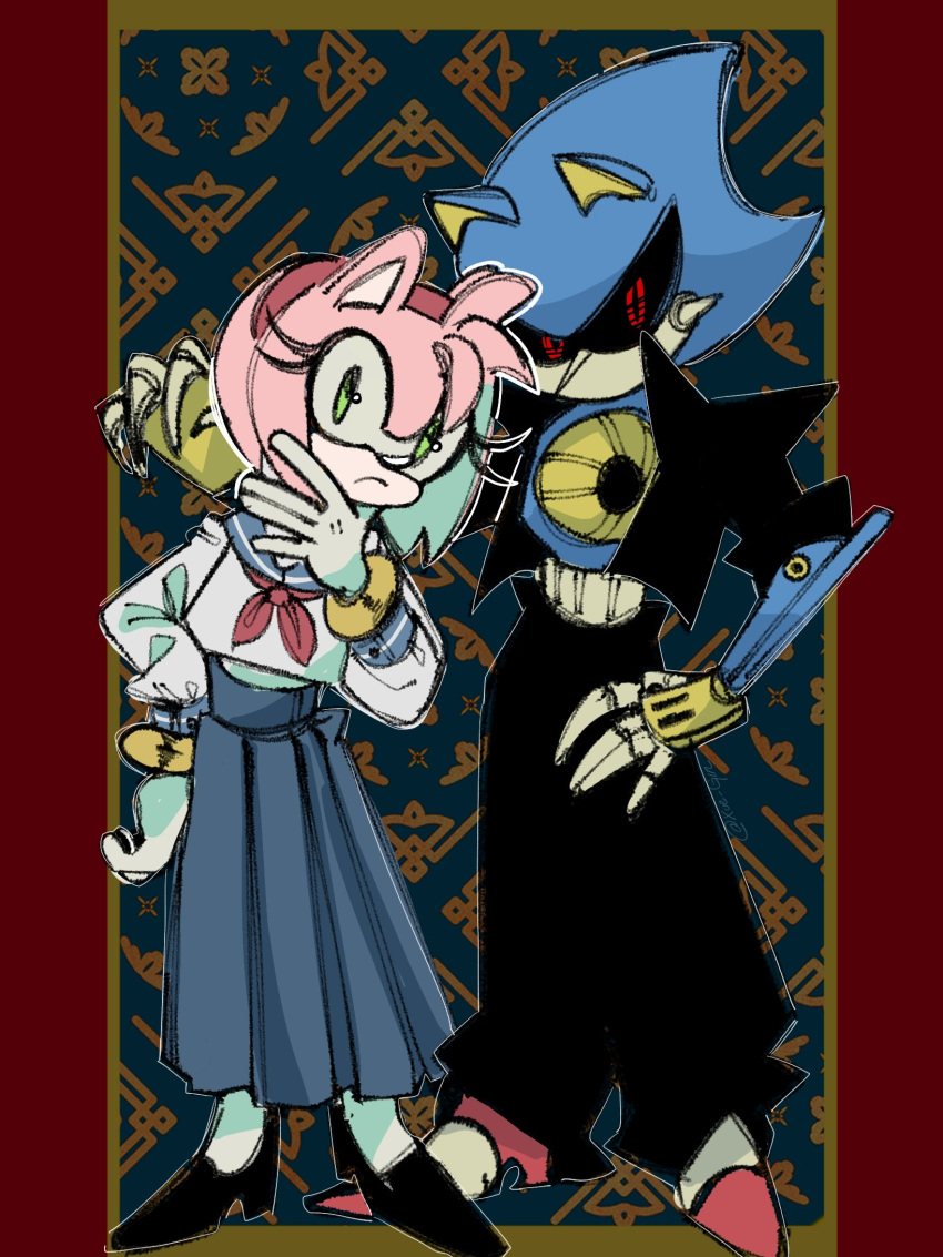 Safebooru - 1boy 1girl amy rose animal ears animal nose black footwear black jacket black pants ...