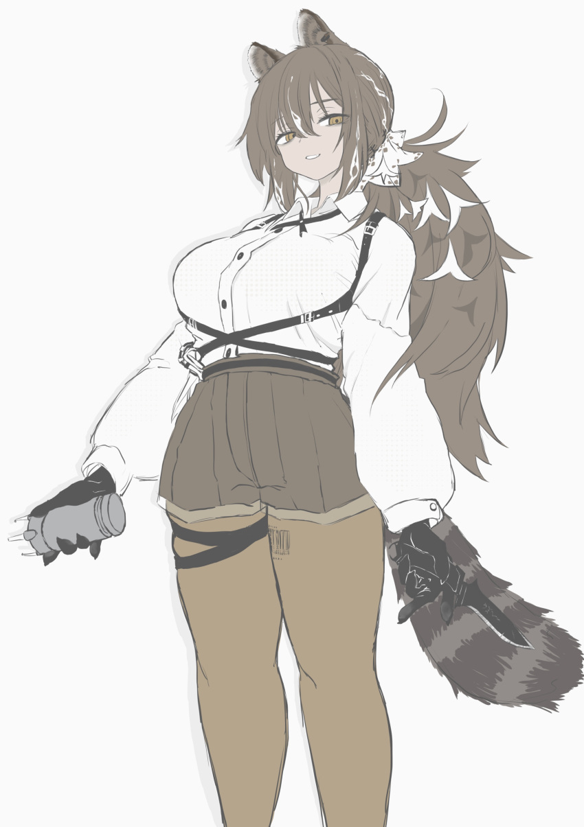 Safebooru - absurdres animal ears arknights black gloves brown eyes brown hair explosive gloves ...