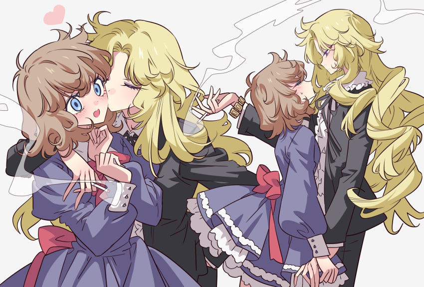 Safebooru - 2girls asaka rei black jacket black ribbon blonde hair blue dress blue eyes blush ...