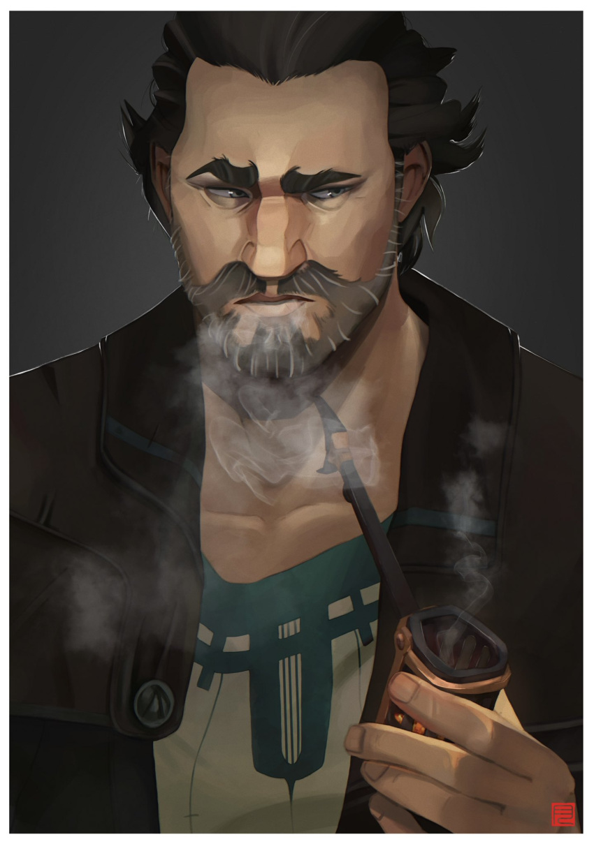 Safebooru - 1boy arcane: league of legends beard brown jacket english ...