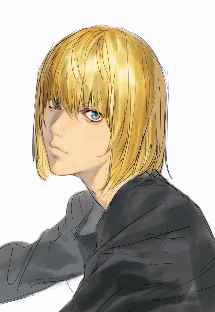 Safebooru - 1boy black shirt blonde hair blue eyes closed mouth ...