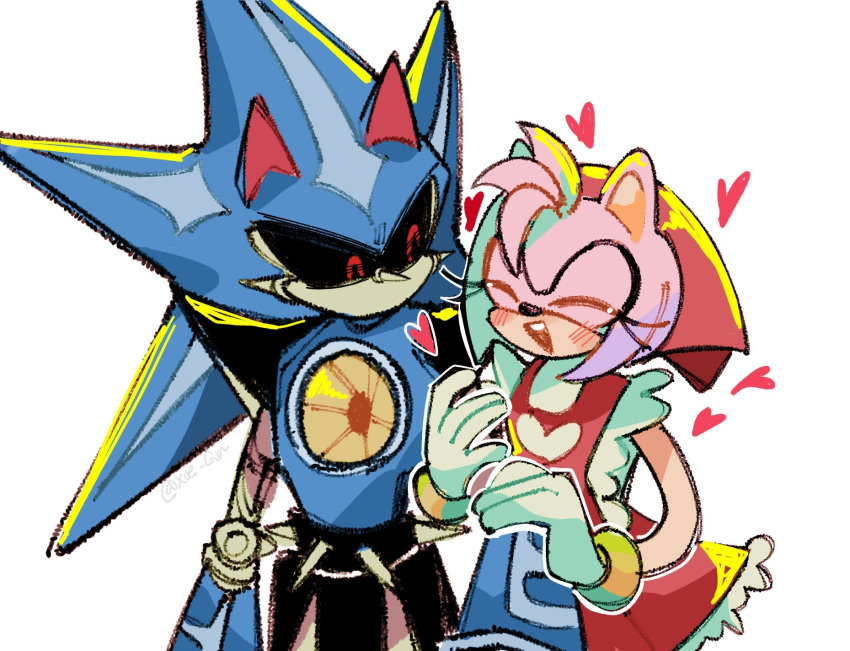 Safebooru - 1boy 1girl :d amy rose amy rose (chef) animal nose apron black sclera bracelet ...