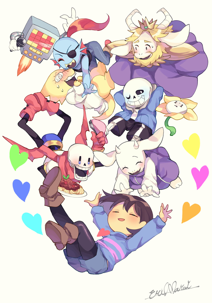 Safebooru - 1other 3boys 3girls @ @ absurdres alphys animal ears arms behind head asgore ...