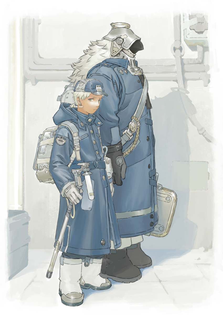 Safebooru - 2boys absurdres backpack bag black footwear black gloves blue coat blue hat ...