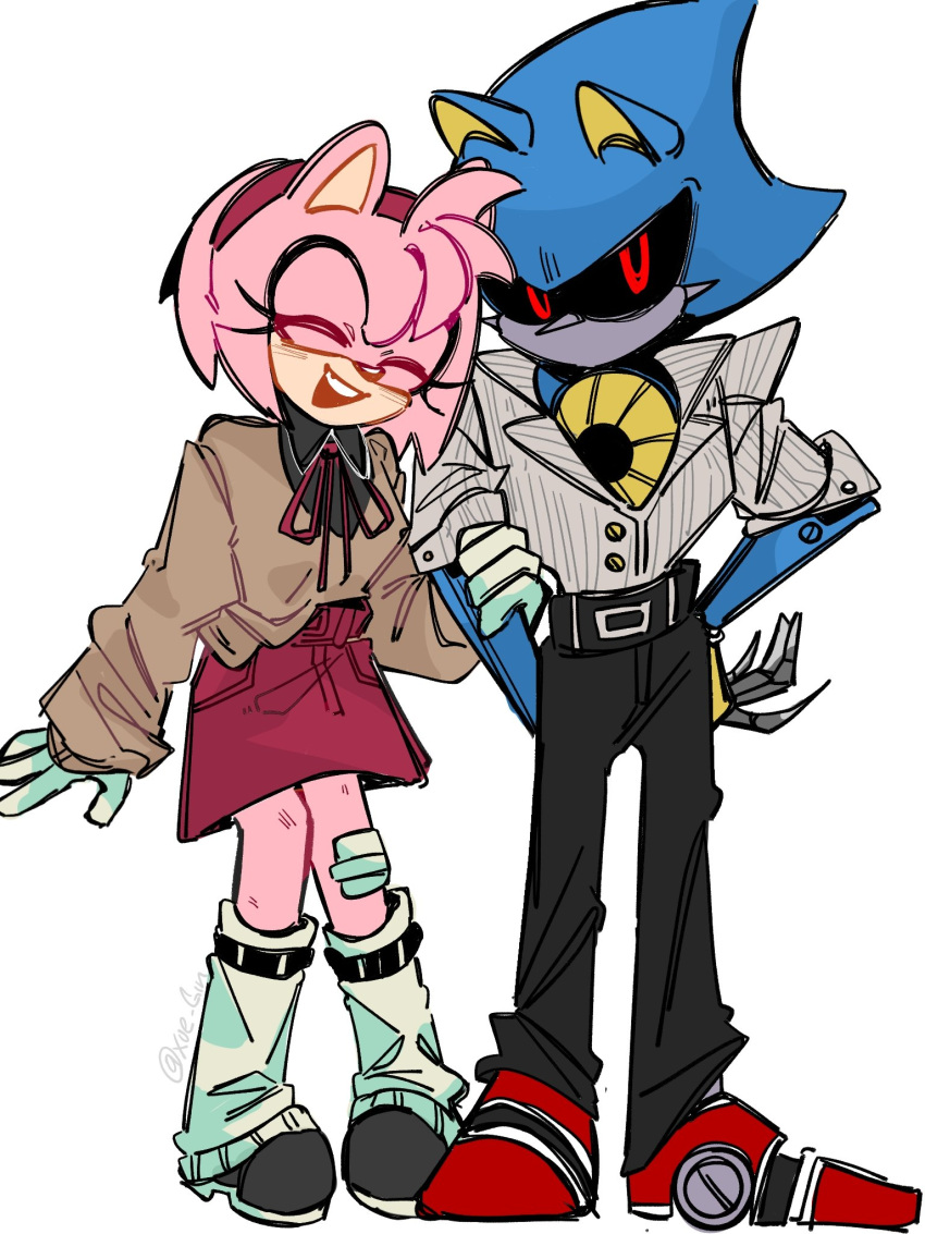 Safebooru - 1boy 1girl :d alternate costume amy rose animal ears animal nose bandage on knee ...