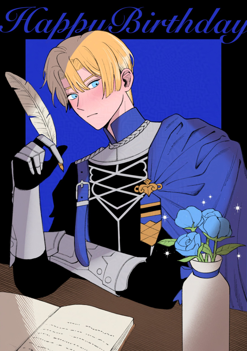 Safebooru - 1boy absurdres arm up armored gloves belt belt buckle black gloves blonde hair blue ...