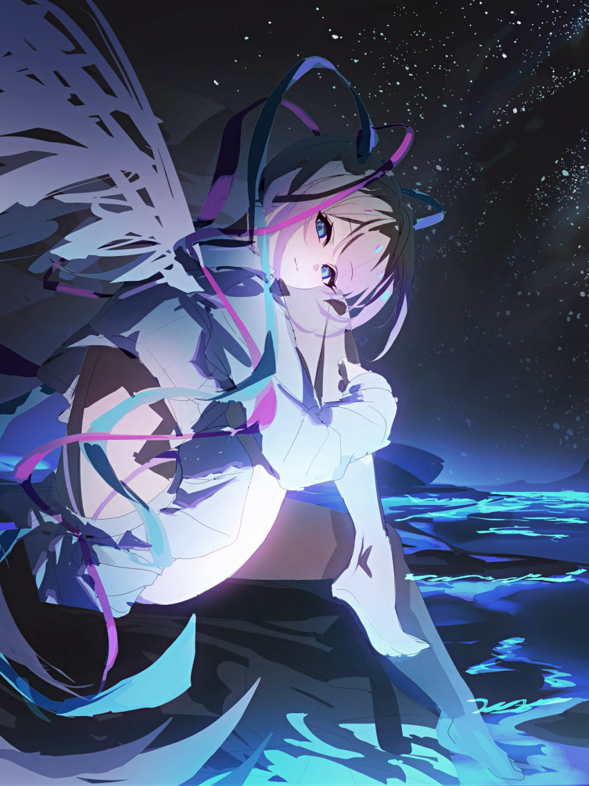 Safebooru 1girl Angel Wings Barefoot Blonde Hair Blue Eyes Blue Hair 1983