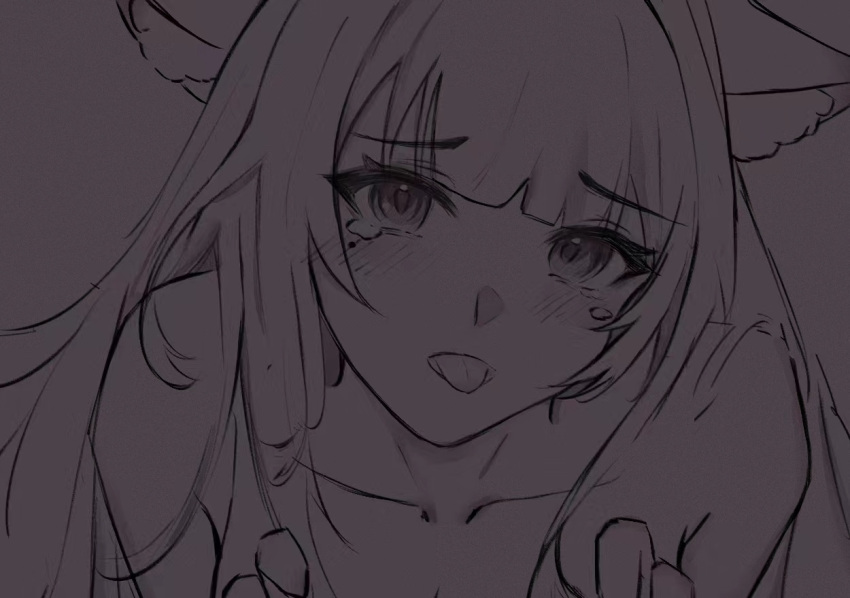 Safebooru - 1girl animal ear fluff animal ears armpit crease bare shoulders blunt bangs blush ...