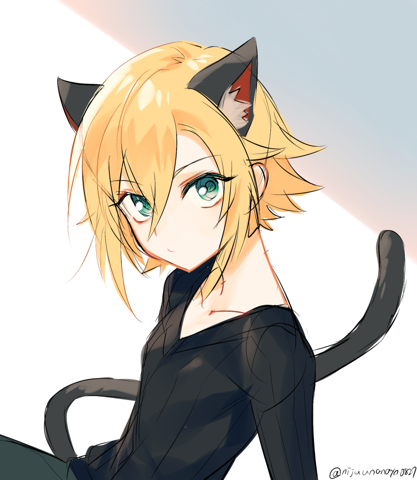 Safebooru - 1boy animal ear fluff animal ears black pants black shirt blonde hair cat boy cat ...