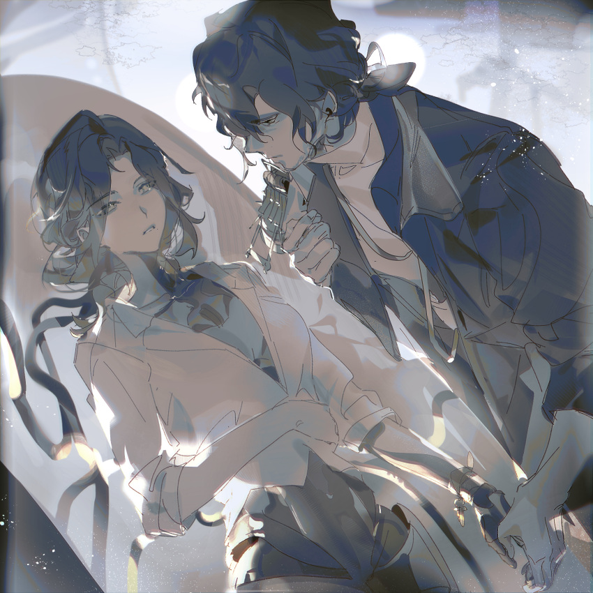 Safebooru - 1boy 1girl android artist request black coat black hair brown hair cable coat ...