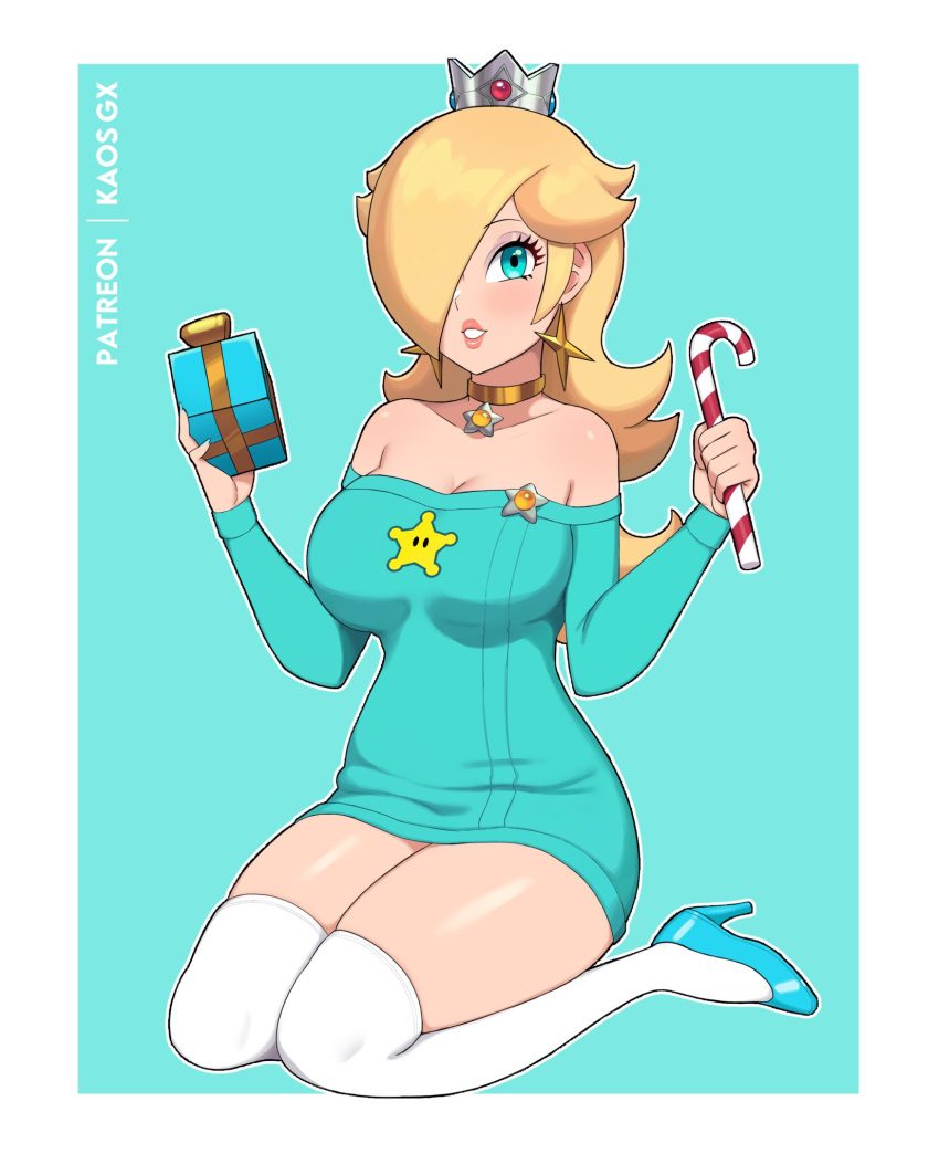 Safebooru - 1girl aqua dress bare shoulders blonde hair blue eyes breasts brooch candy candy ...