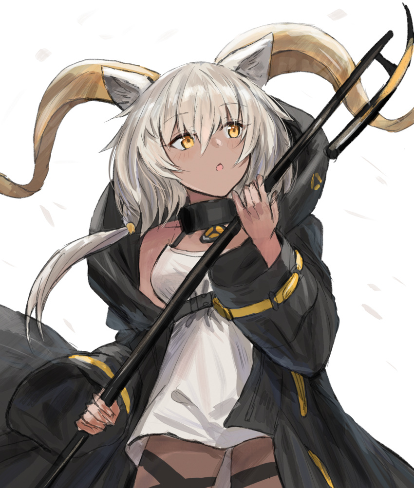 Safebooru - 1girl :o absurdres animal ears arknights bangs beeswax (arknights) black coat blush ...