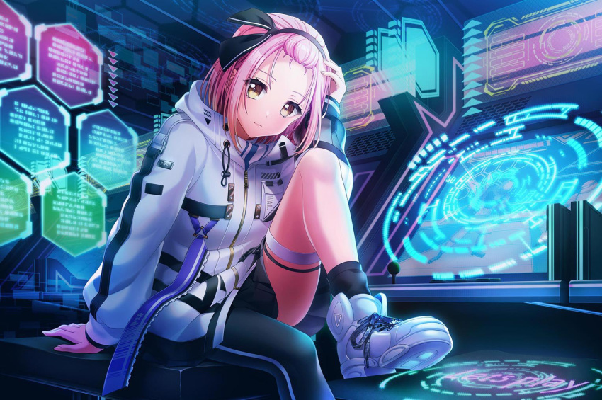 Safebooru - 1girl blush d4dj inuyose shinobu jacket official art pink hair short hair yellow ...