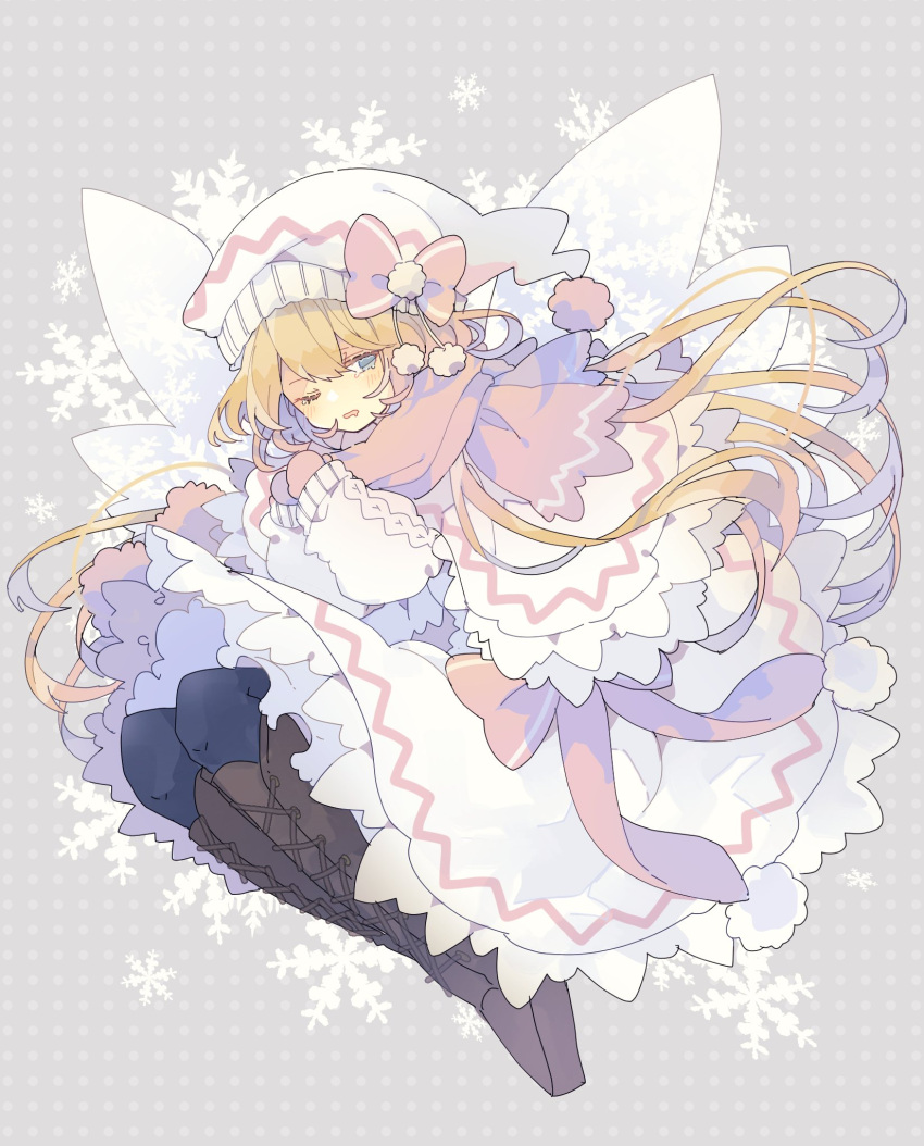 Safebooru - 1girl adapted costume bangs black legwear blonde hair blue eyes boots bow brown ...