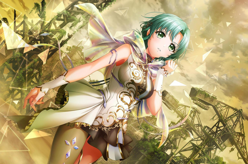 Safebooru - 1girl blush cape d4dj dress green eyes green hair hanamaki towa official art short ...