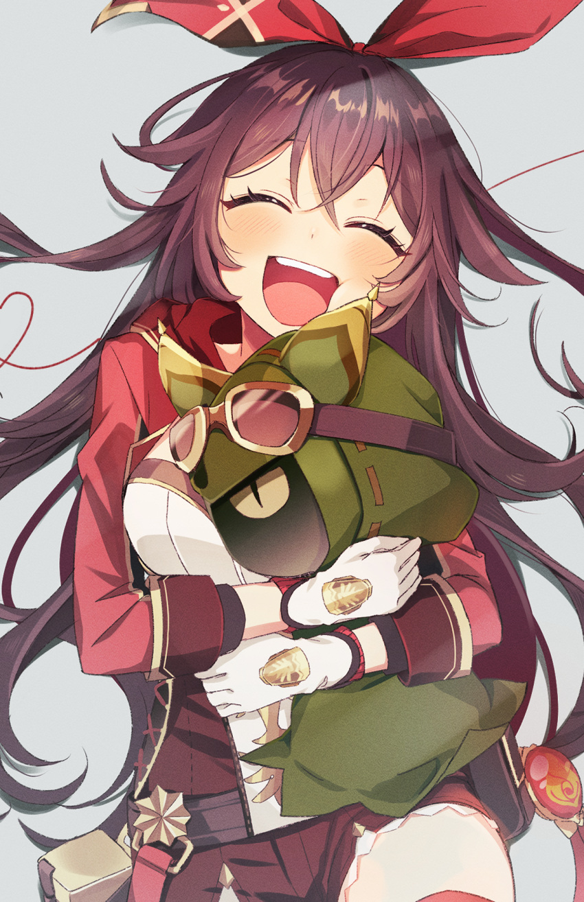 Safebooru - 1girl amber (genshin impact) brown hair brown shorts cleavage cutout closed eyes ...