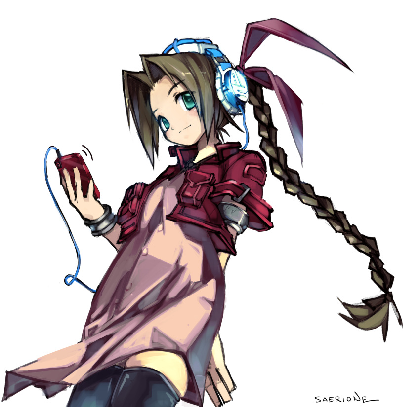 Safebooru - 1girl absurdres aerith gainsborough arm behind back artist name bangle black ...