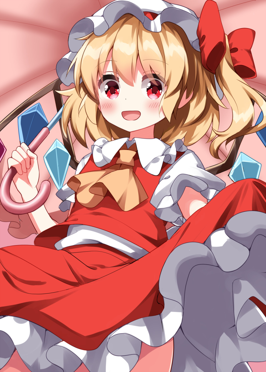Safebooru - 1girl :d ascot blonde hair blush commentary request cowboy shot crystal crystal ...