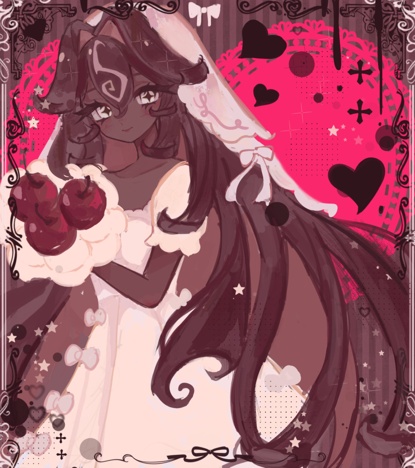 Safebooru - 1girl absurdres black forest cookie bouquet bridal veil brown hair cherry cookie run ...