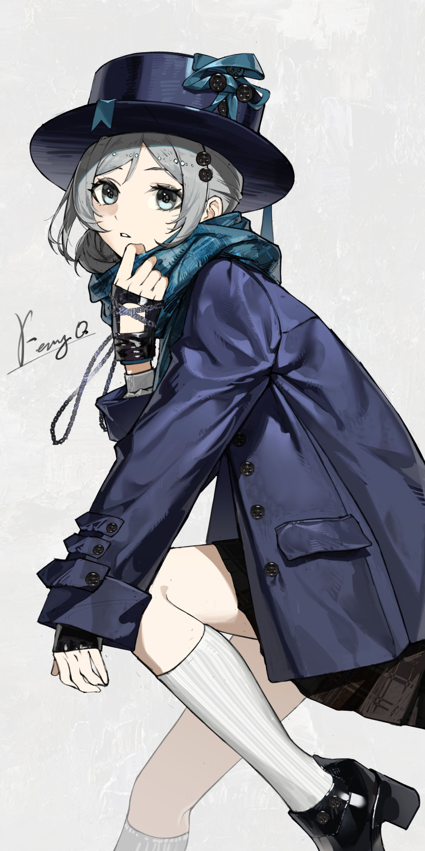 Safebooru - 1girl absurdres black gloves black shoes blue coat blue eyes blue hat coat ...