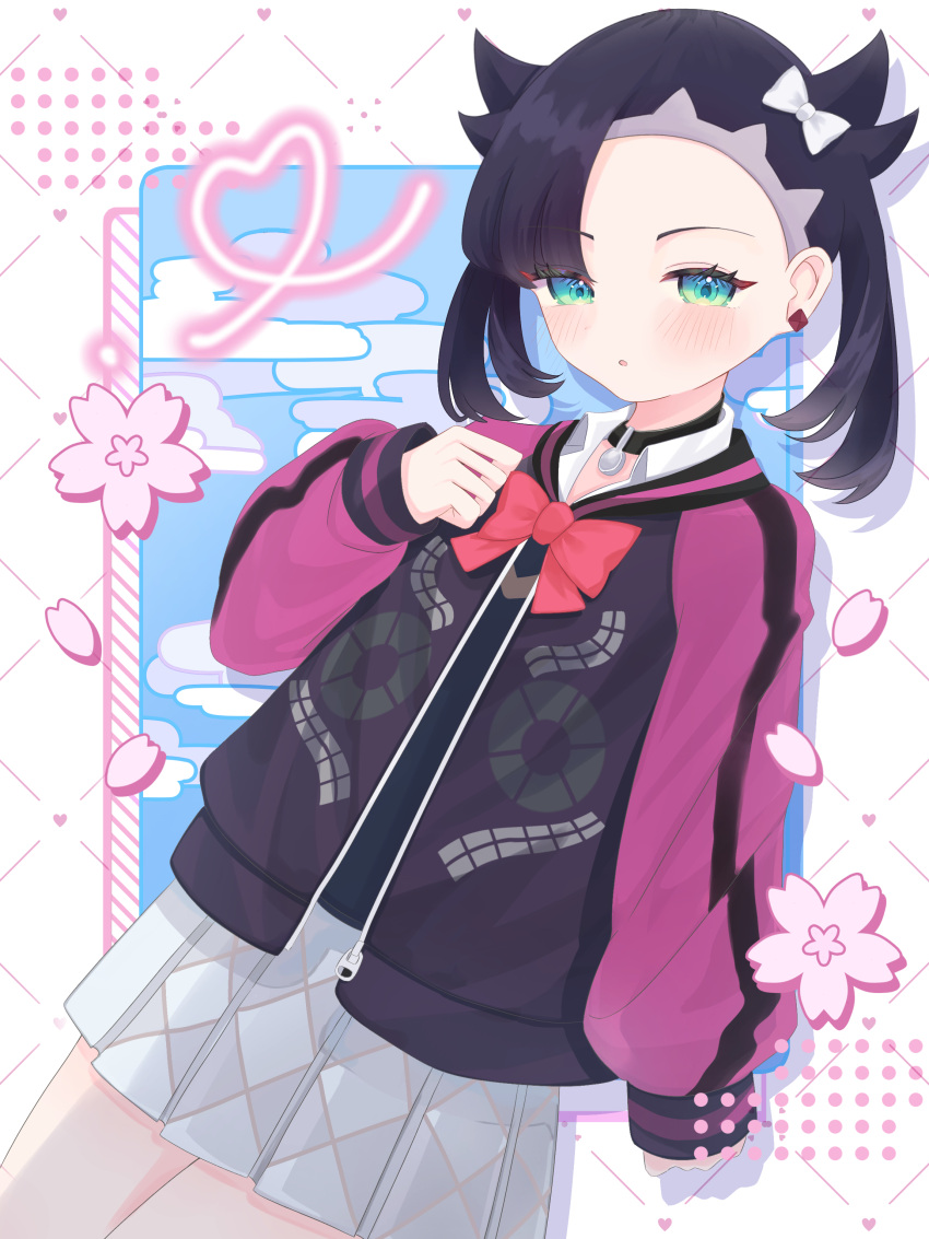 Safebooru - 1girl absurdres aqua eyes asymmetrical bangs black choker black hair bow bowtie ...