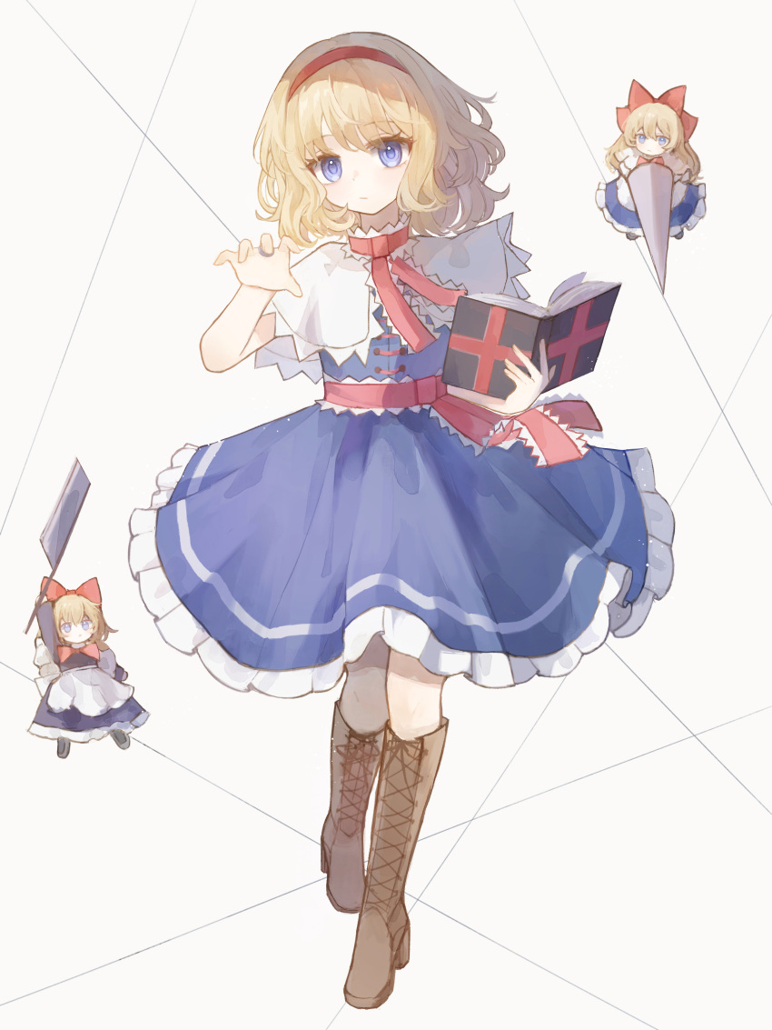 Safebooru - 1girl :/ absurdres alice margatroid apron blue dress blue eyes book boots bow bowtie ...