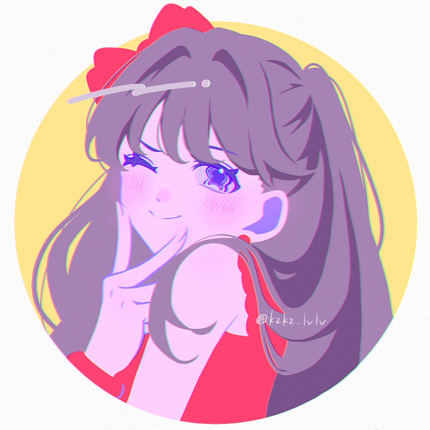 Safebooru - 1girl ;) bare shoulders blush border bow brown hair closed ...