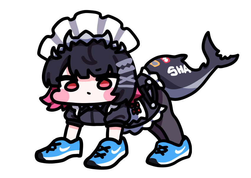 Safebooru - 1girl absurdres all fours black hair blue shoes blunt bangs ...
