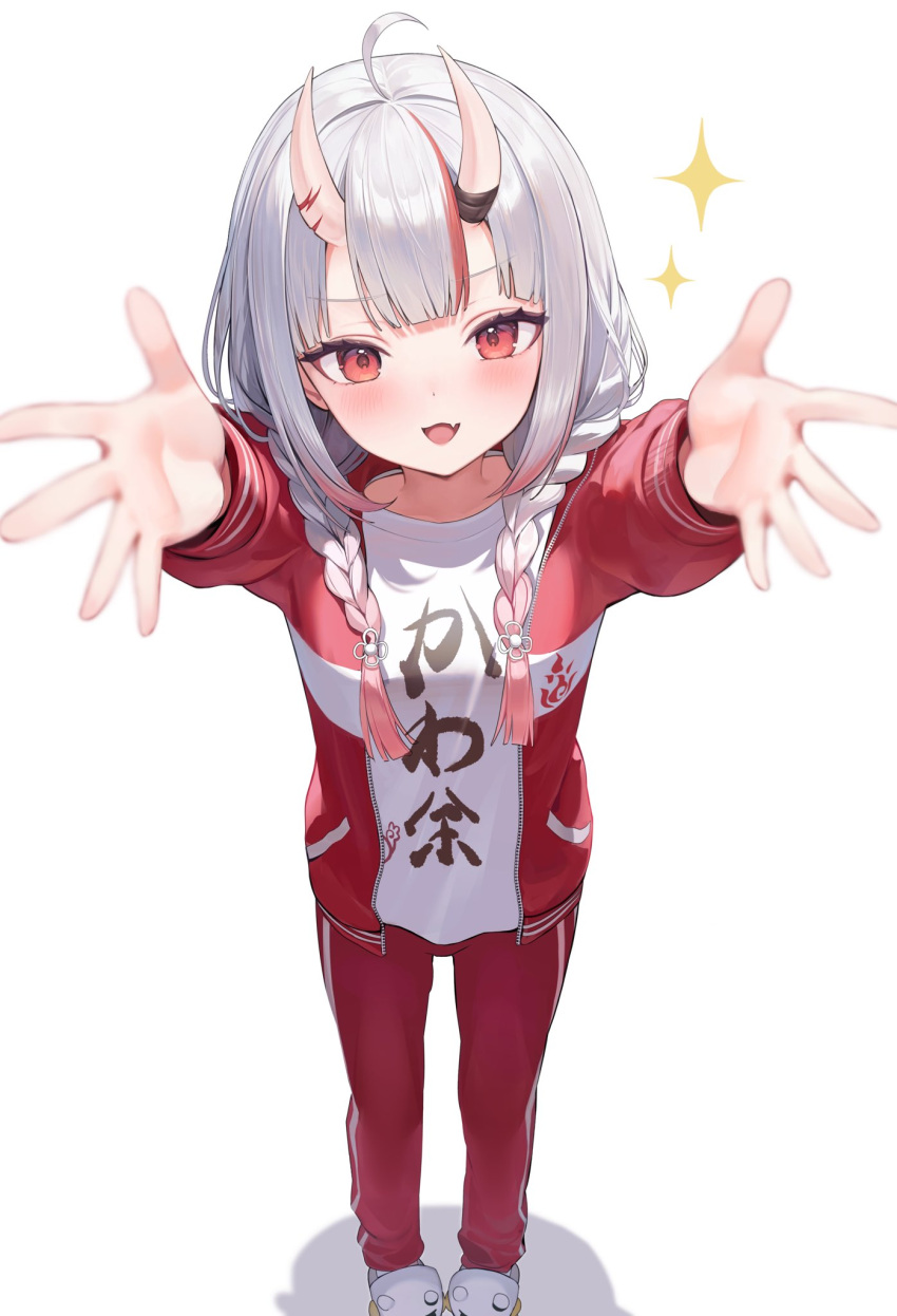 Safebooru - 1girl :d ahoge braid center-flap bangs clothes writing ...