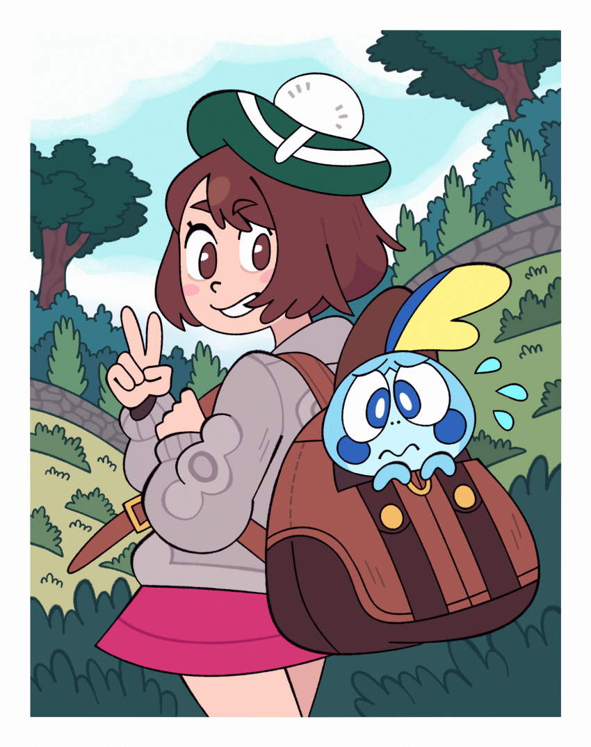 Safebooru - 1girl absurdres bag billspooks blush stickers bob cut brown ...