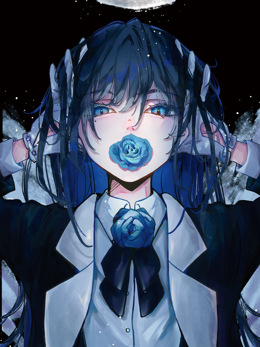 Safebooru - 1girl absurdres ado (utaite) aegyo sal black coat blue eyes blue hair cco (mizutama ...