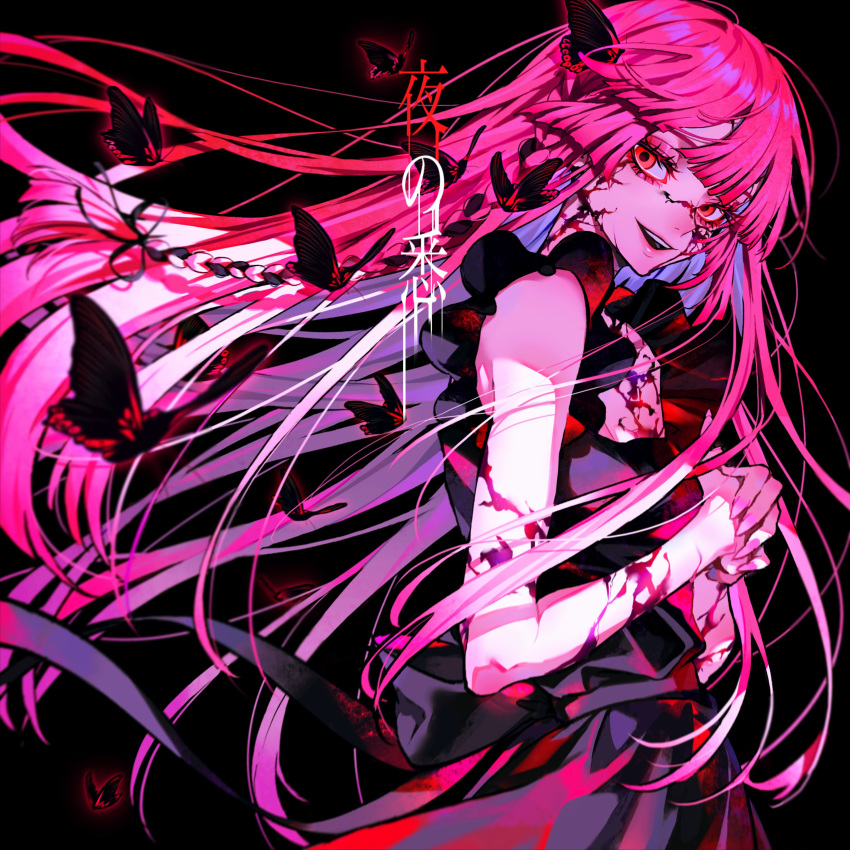 Safebooru - 1girl absurdres black dress blood braid bug butterfly commission dress highres long ...