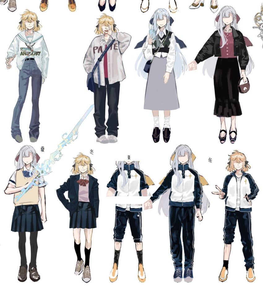 Safebooru - 2girls anisphia wynn palettia bag black jacket black pants black ribbon black shoes ...