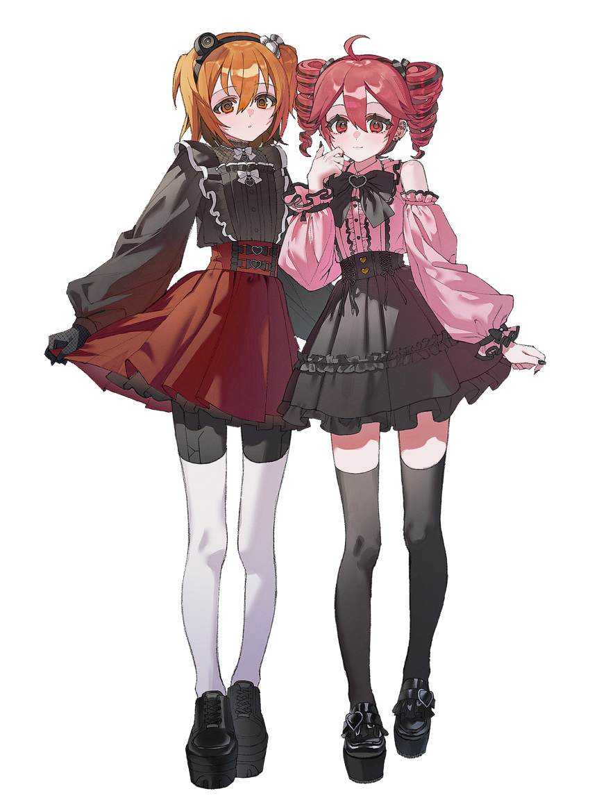 Safebooru - 2girls absurdres adachi rei ahoge bare shoulders black shirt black skirt black ...