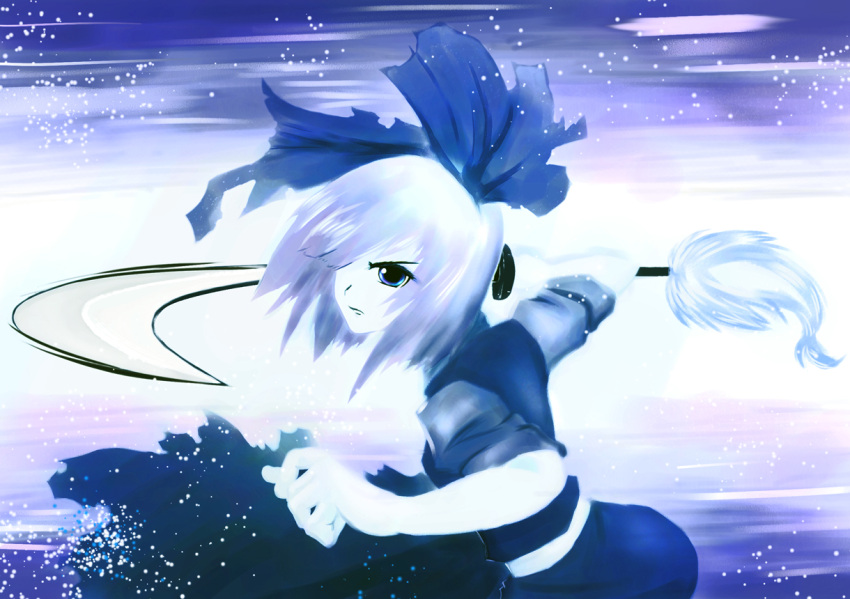 Safebooru - 1girl blue eyes colored skin dynamic pose hair over one eye ...