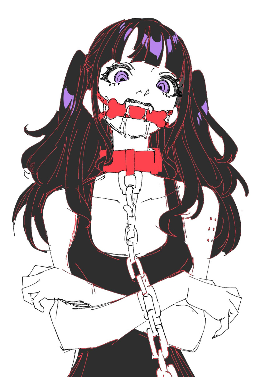 Safebooru - blunt bangs boby oreon bone bone gag chain chain leash collar crossed arms gag ...